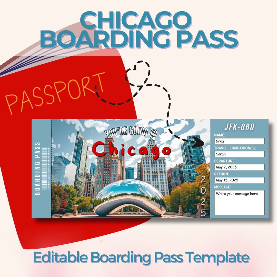 Editable Chicago Surprise Ticket, Boarding Pass, Custom Ticket Template ...