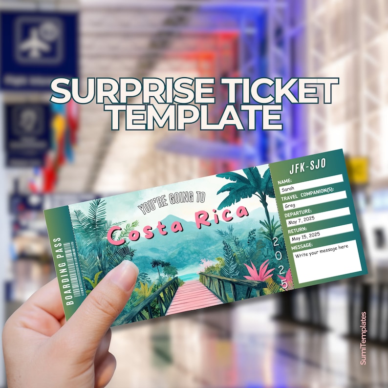 Editable Costa Rica Boarding Pass, Surprise Ticket, Custom Fight Ticket ...