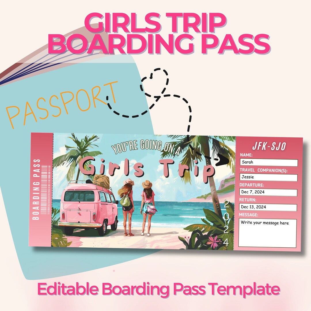 Girls Trip Surprise Ticket, Personalized Boarding Pass, Custom Flight ...