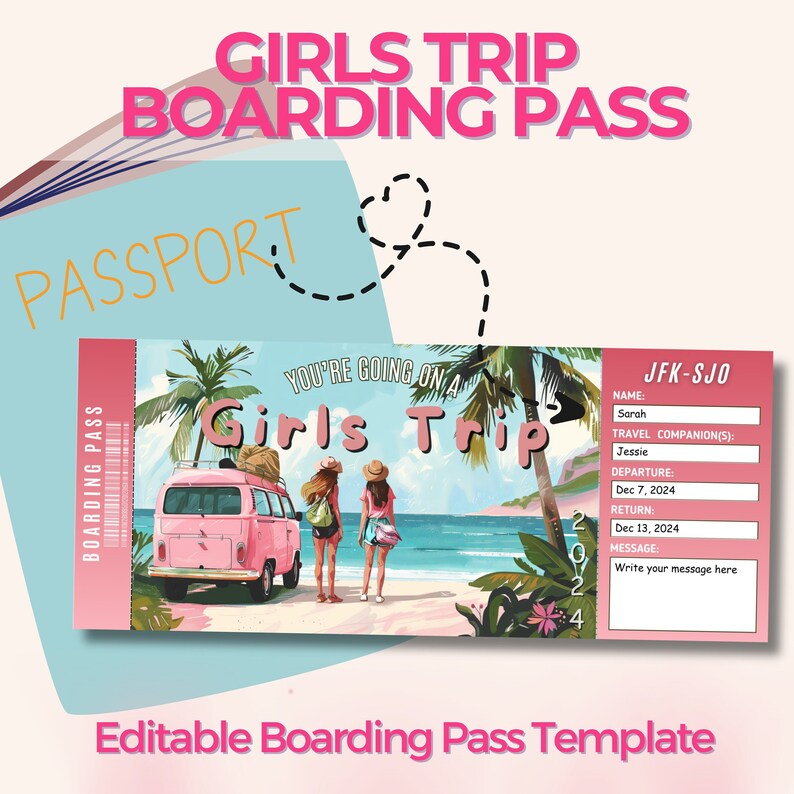 Girls Trip Surprise Ticket, Personalized Boarding Pass, Custom Flight ...