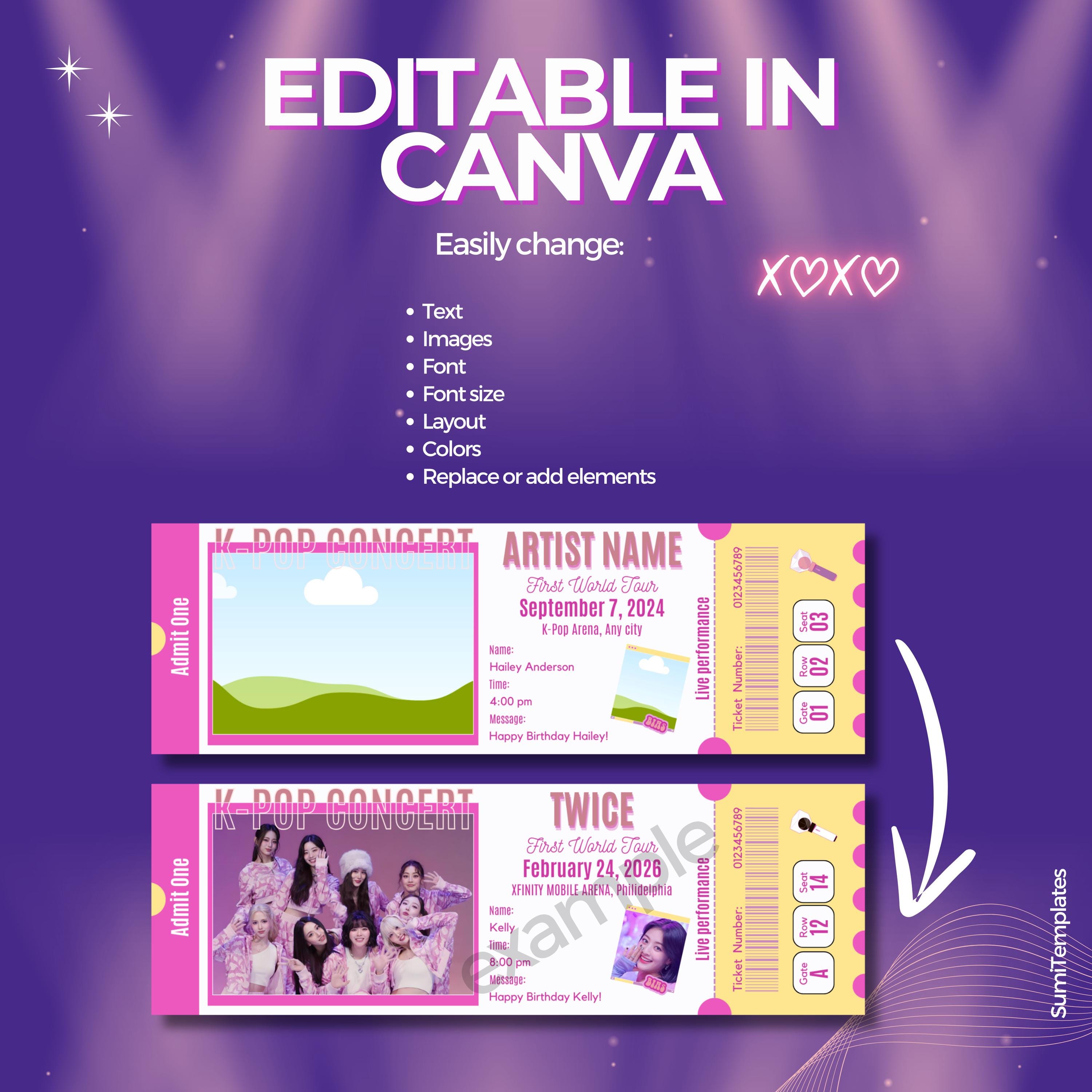 Editable K-pop Concert Ticket Template, Custom Concert Ticket ...