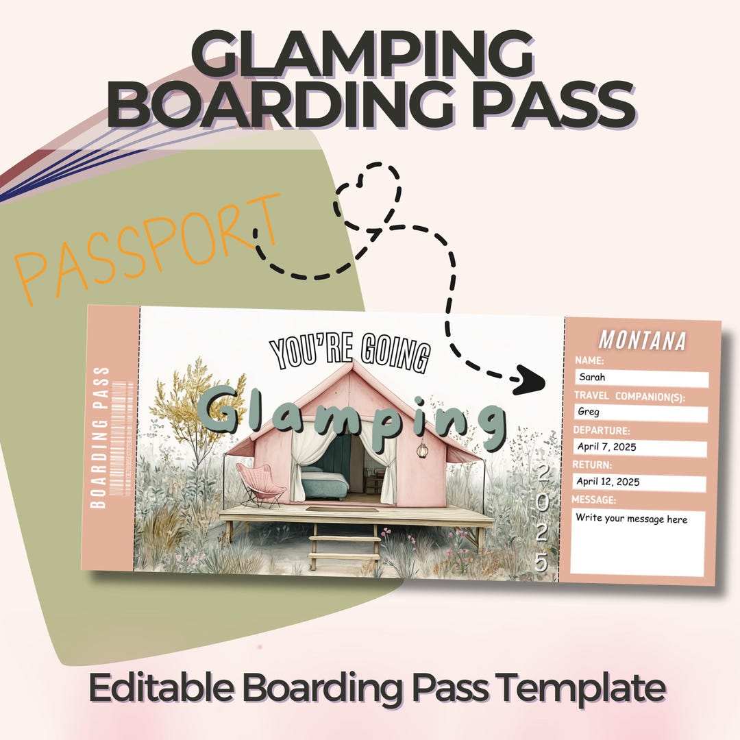 Glamping Boarding Pass, Surprise Gift Ticket, National Park Vacay ...
