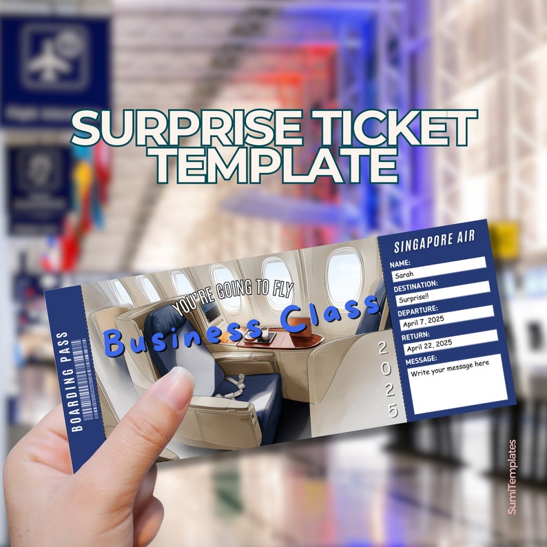 Editable Business Class Boarding Pass, Surprise Ticket, Custom Flight ...