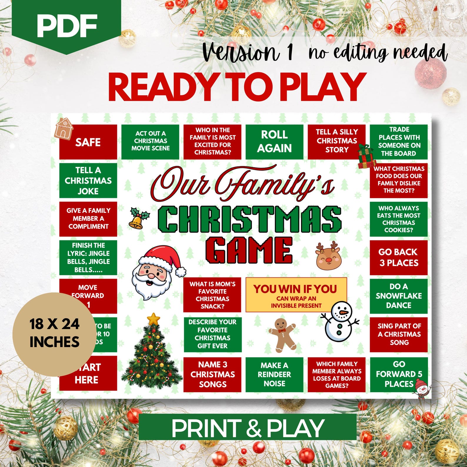 Editable Family Christmas Board Game, Printable Christmas Game for ...