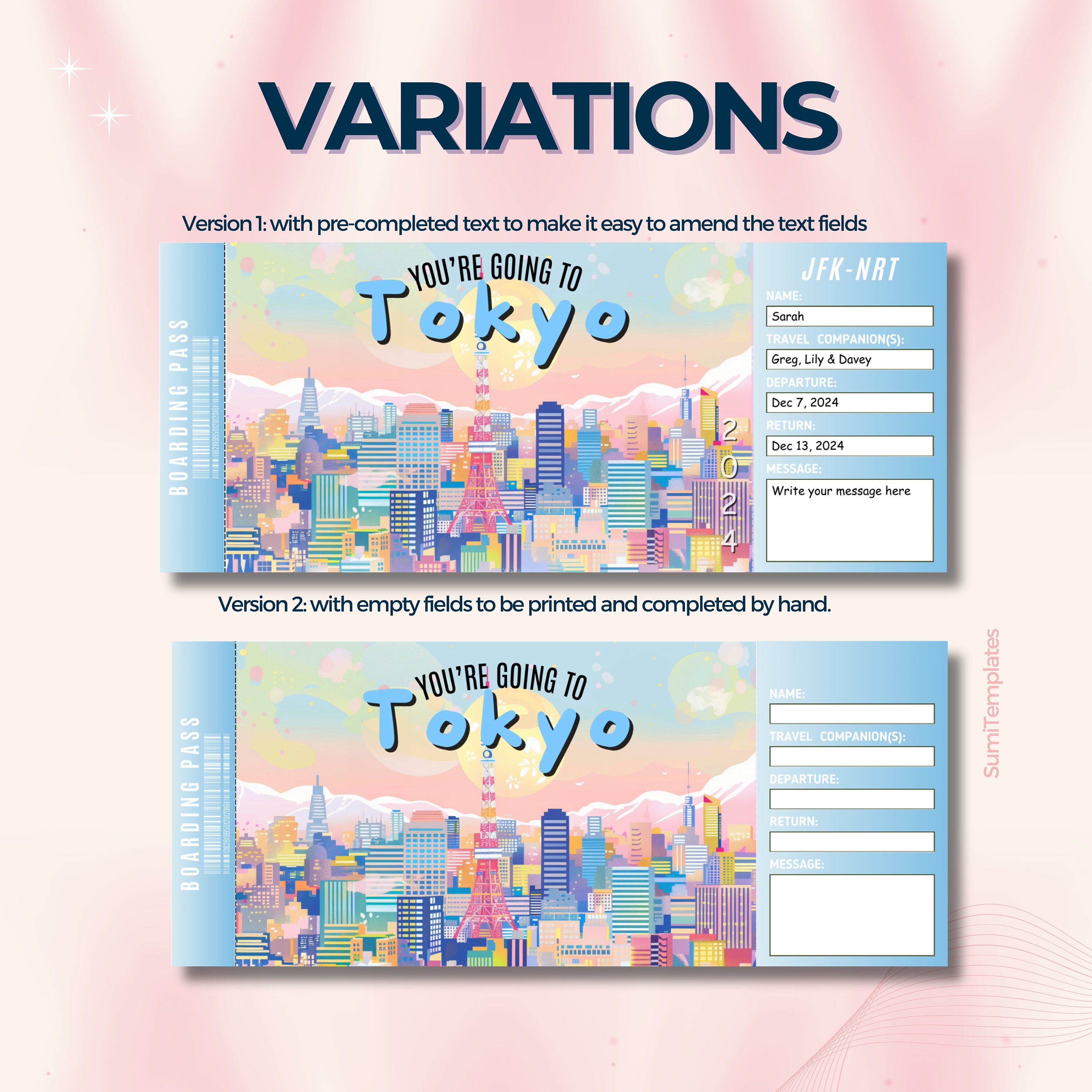 Editable Tokyo Boarding Pass, Custom Airplane Ticket Template, Tokyo ...