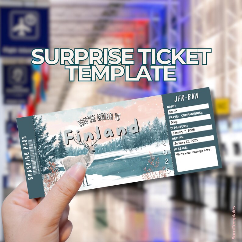 Editable Finland Surprise Ticket, Boarding Pass, Custom Ticket Template ...