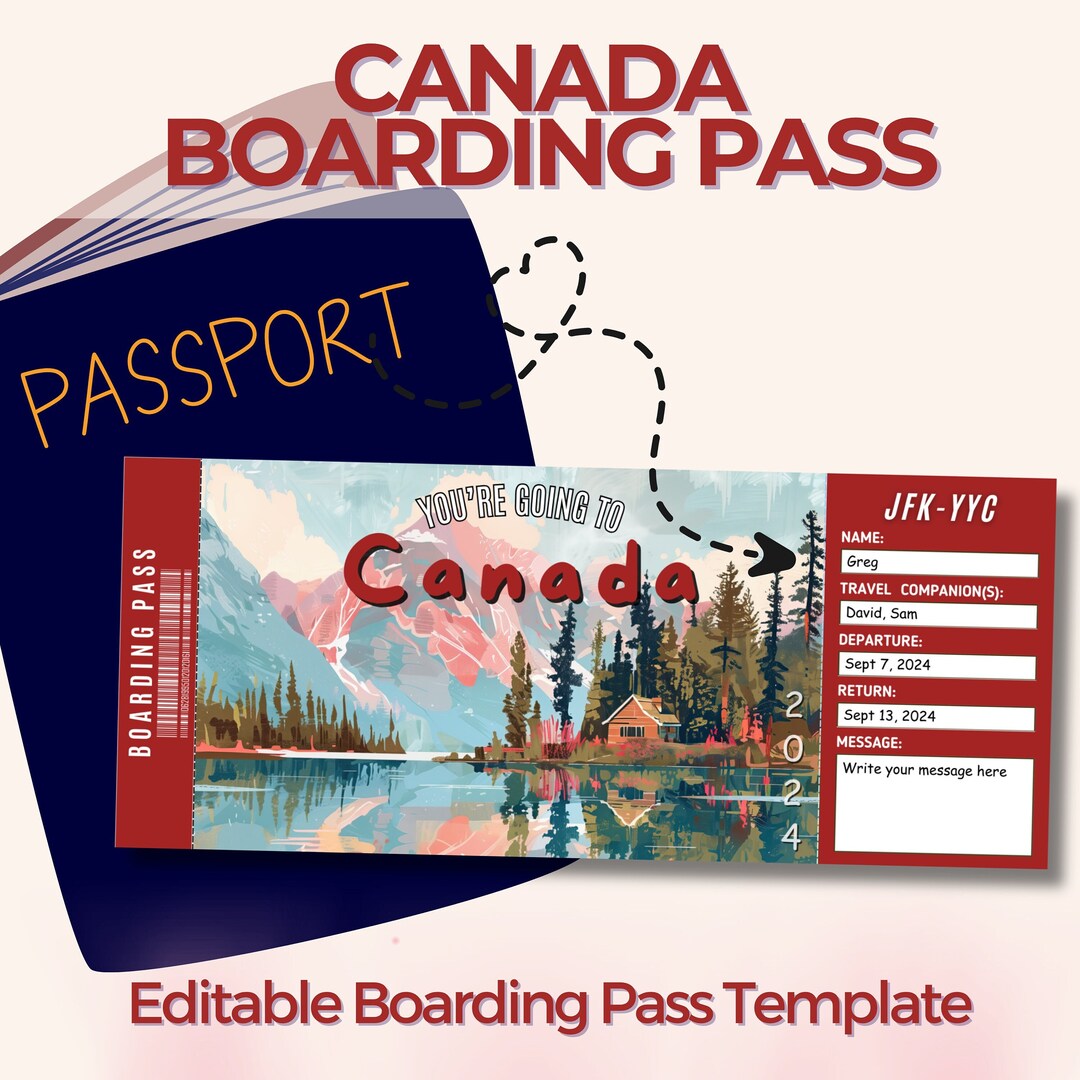 Canada Boarding Pass, Custom Flight Ticket Template, Surprise Ticket ...