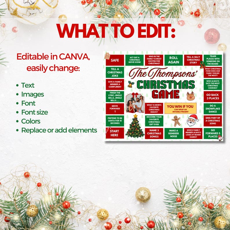 Editable Family Christmas Board Game, Printable Christmas Game for ...