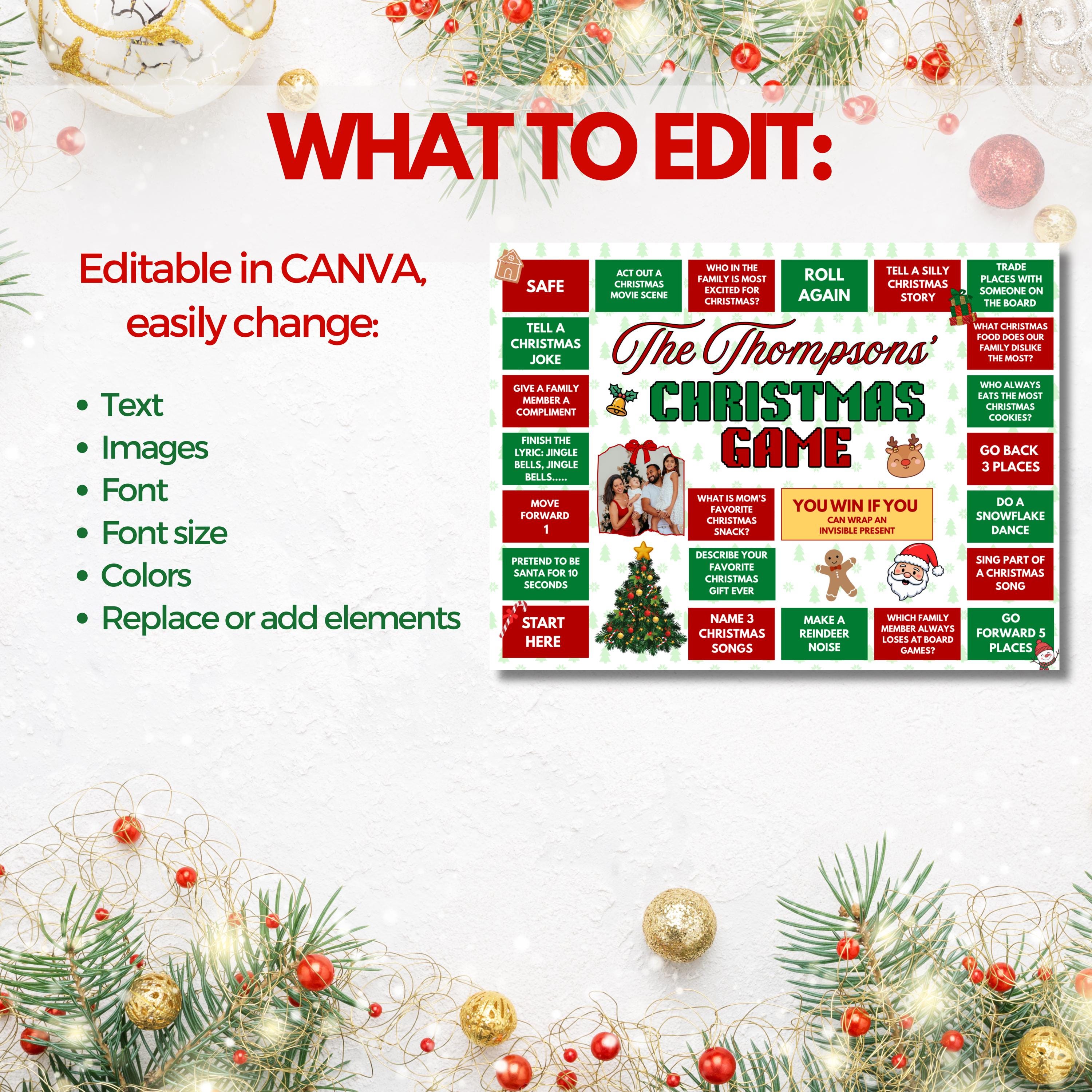 Editable Family Christmas Board Game, Printable Christmas Game for ...