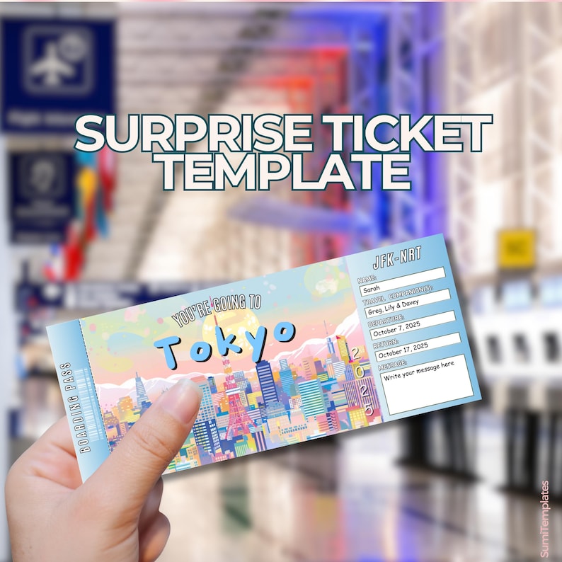 Tokyo Surprise Ticket, Editable Boarding Pass, Custom Airplane Ticket ...