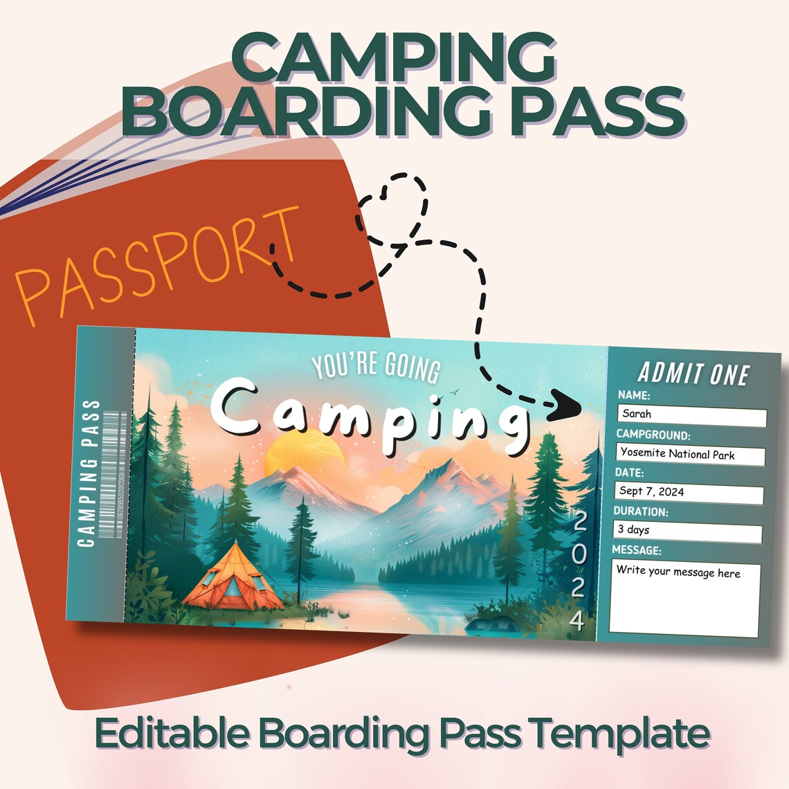 Camping Boarding Pass, Surprise Gift Ticket, National Park Holiday ...