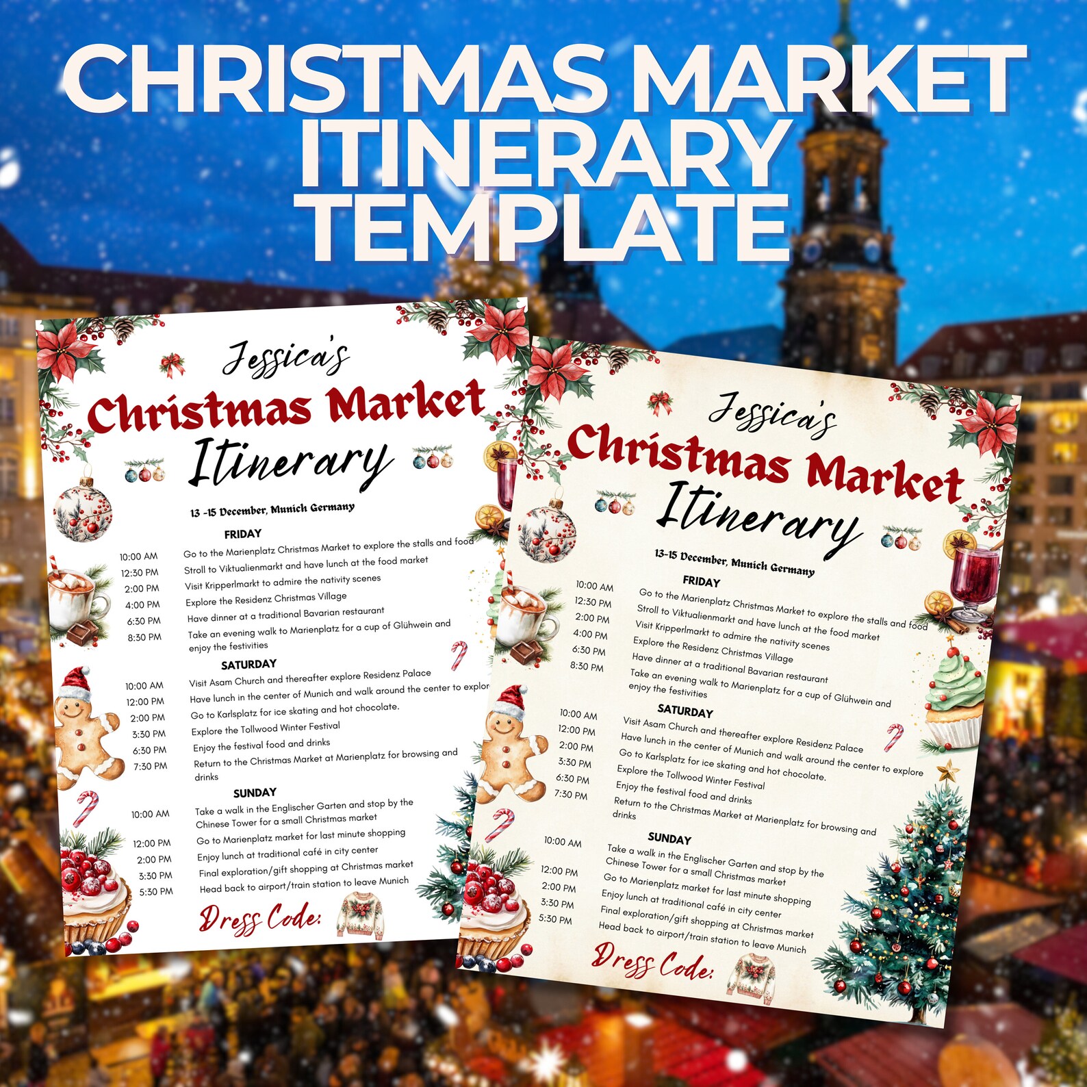 Christmas Market Itinerary Template, Editable Canva Template ...