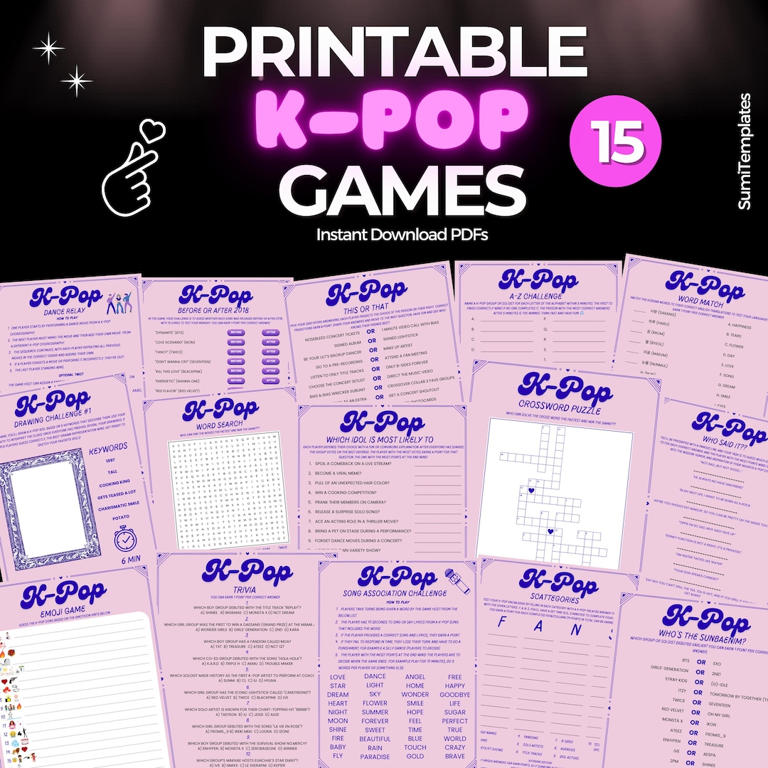 Printable K-pop Game Bundle, K-pop Trivia, Dance Relay, Korean Pop Quiz, Ultimate KPOP Stan ...
