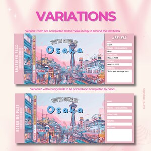 Editable Osaka Boarding Pass, Custom Airplane Ticket Template, Osaka ...