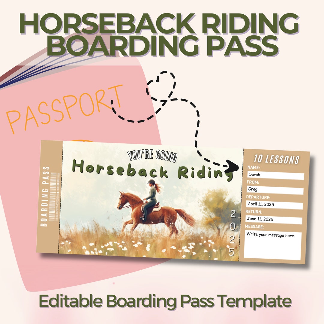 Editable Horseback Riding Surprise Ticket, Custom Boarding Pass, Canva ...