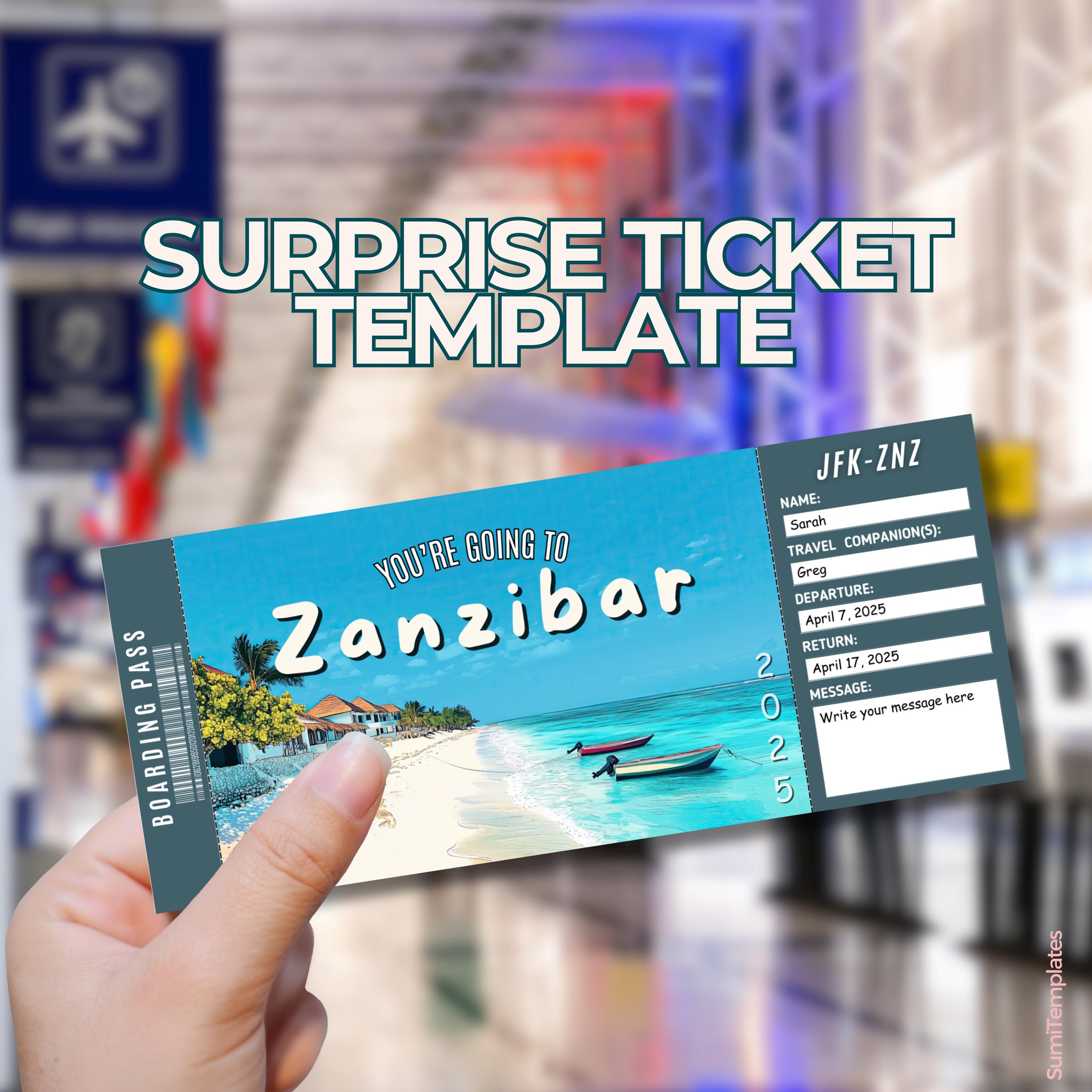 Editable Zanzibar Boarding Pass, Custom Flight Ticket, Canva Template ...
