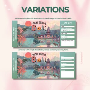 Editable Bali Boarding Pass, Custom Flight Ticket Canva Template ...