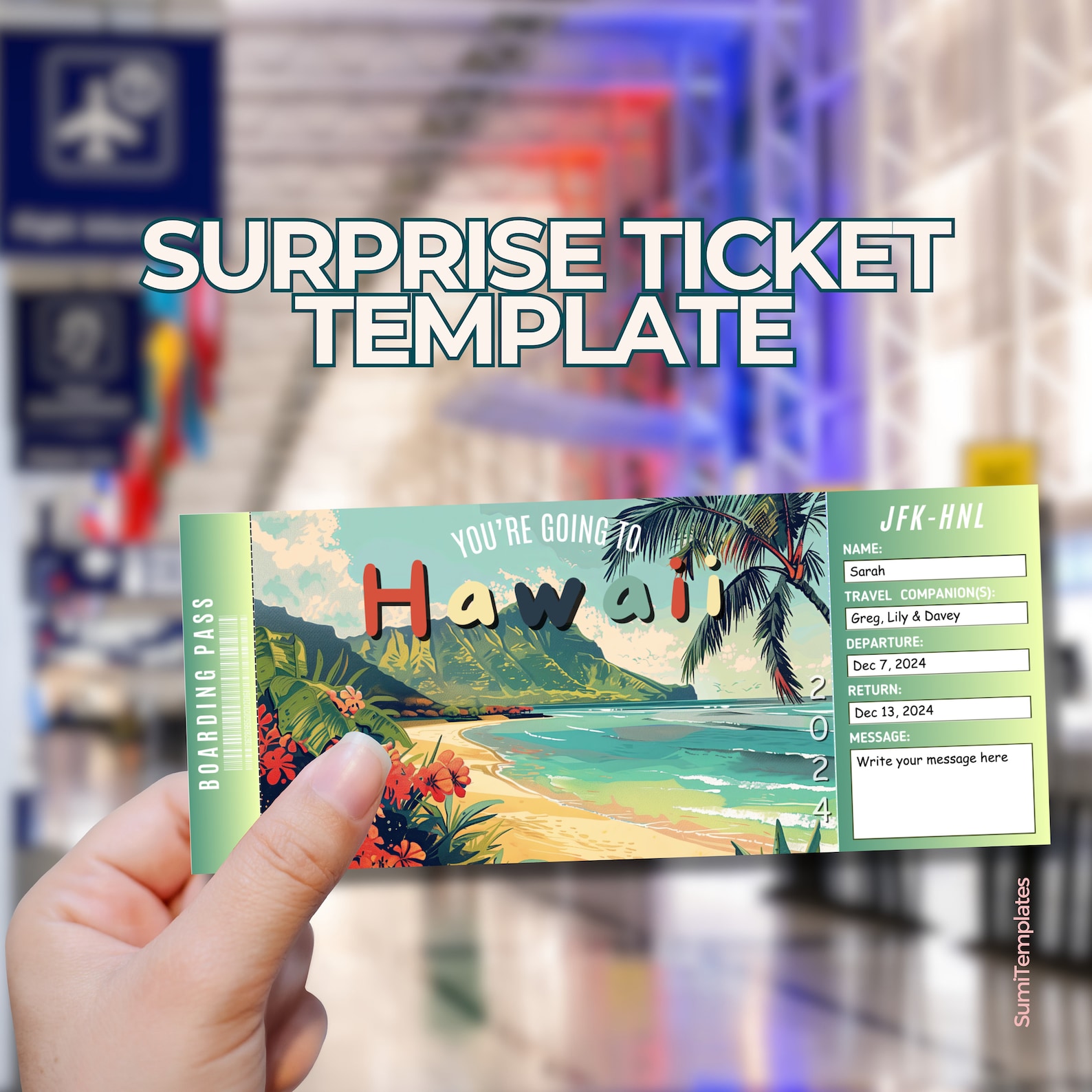 Hawaii Boarding Pass, Custom Flight Ticket, Editable Canva Template ...
