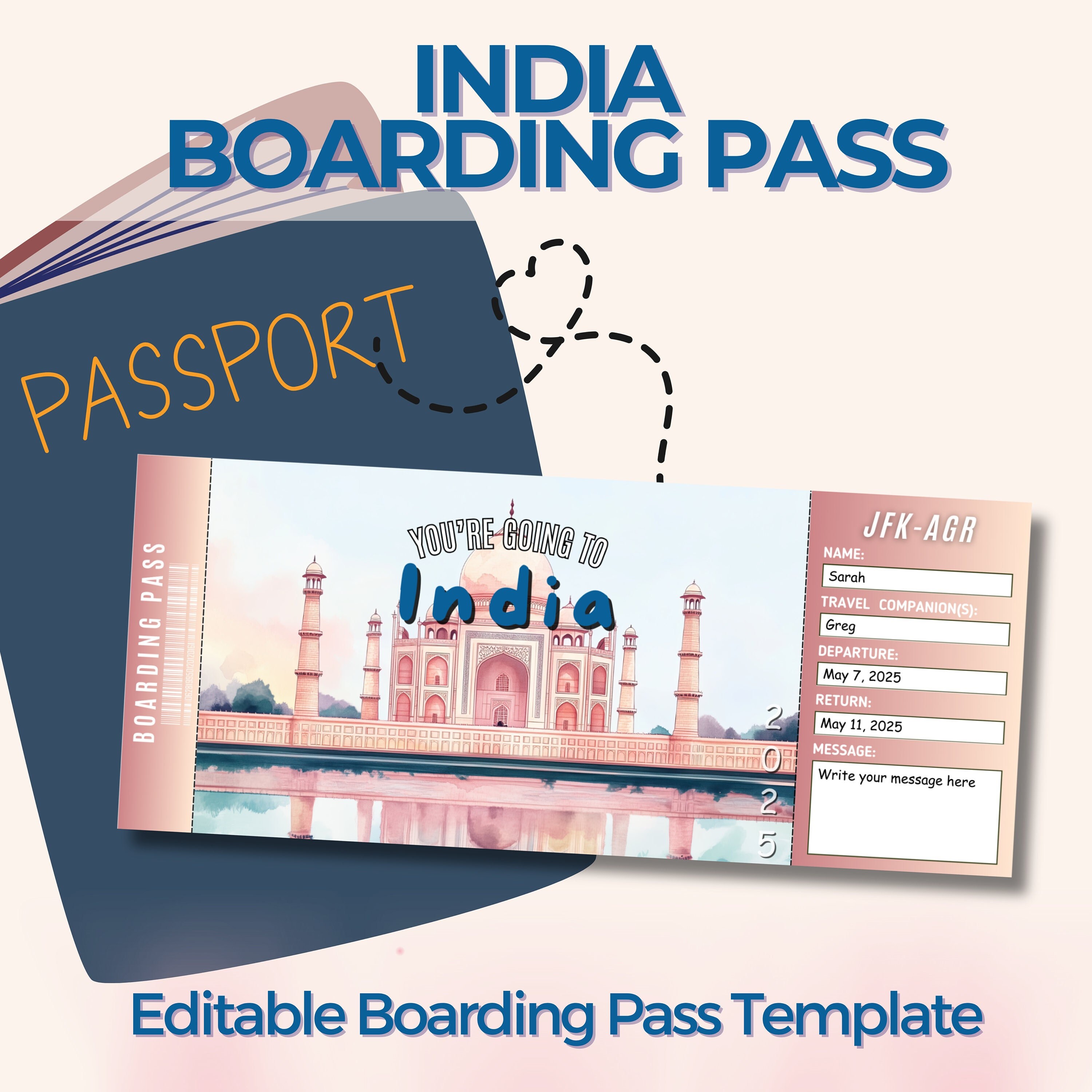 India Surprise Ticket, Editable Boarding Pass, Custom Ticket Template ...