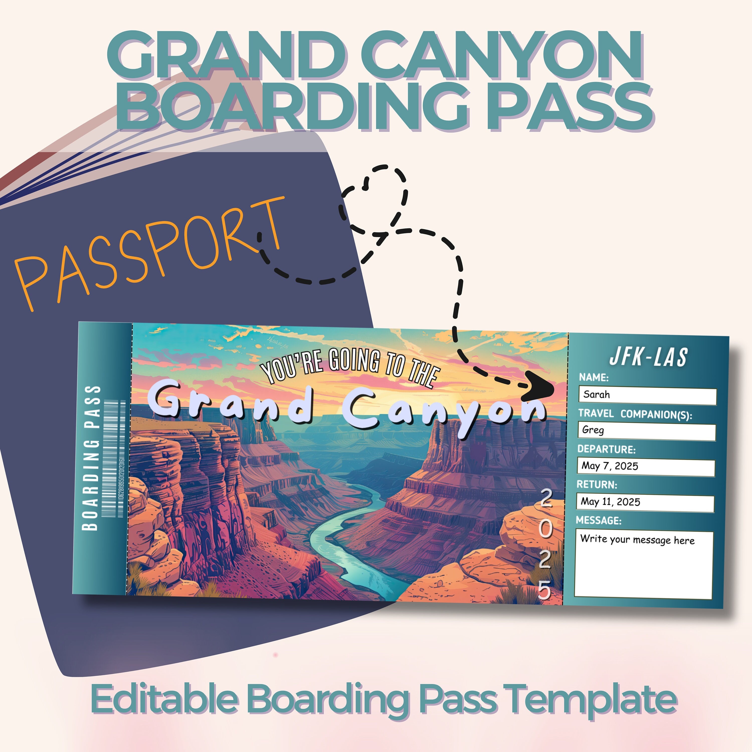 Grand Canyon Surprise Ticket, Editable Boarding Pass, Custom Ticket ...