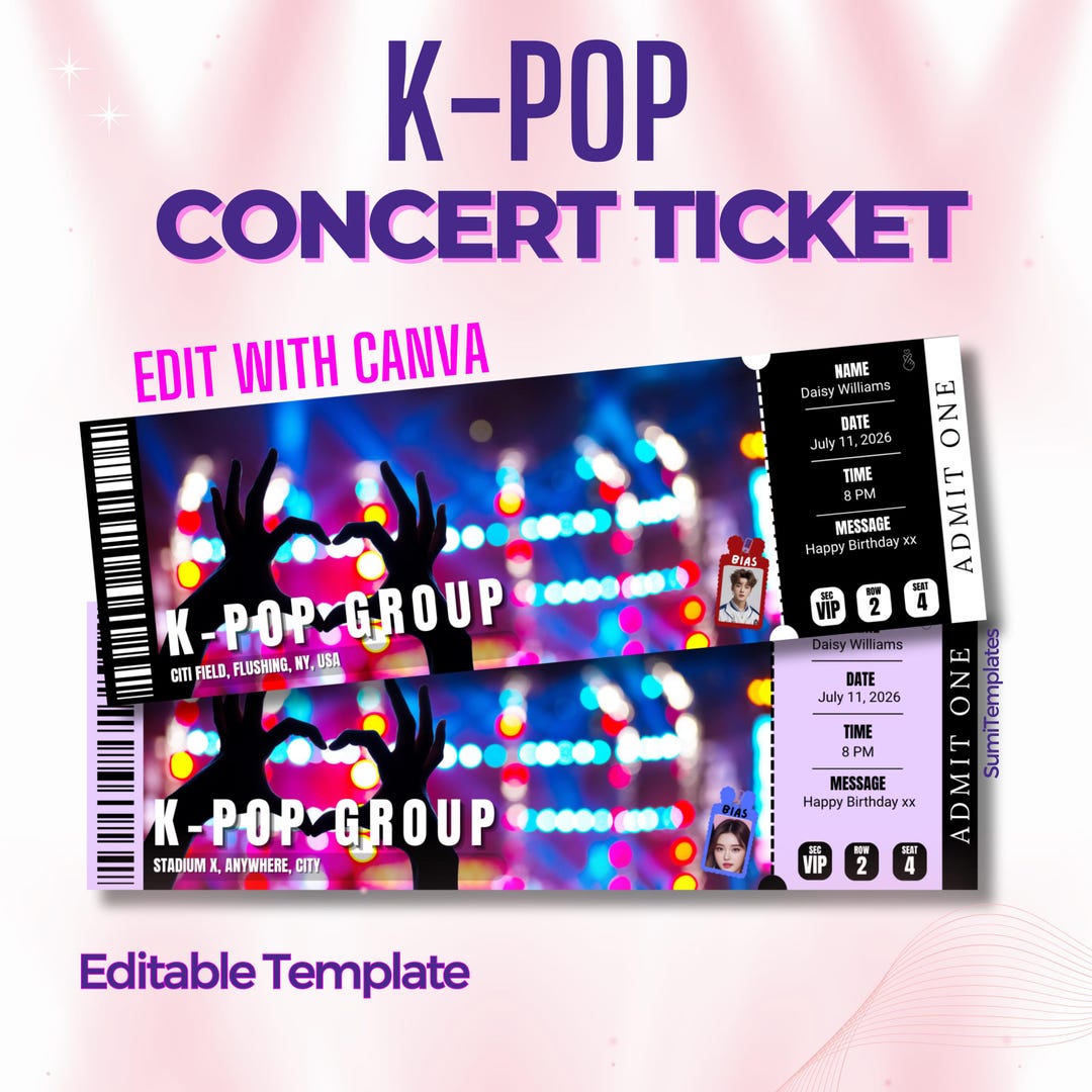 K-pop Concert Ticket Editable Template, Custom Concert Ticket ...