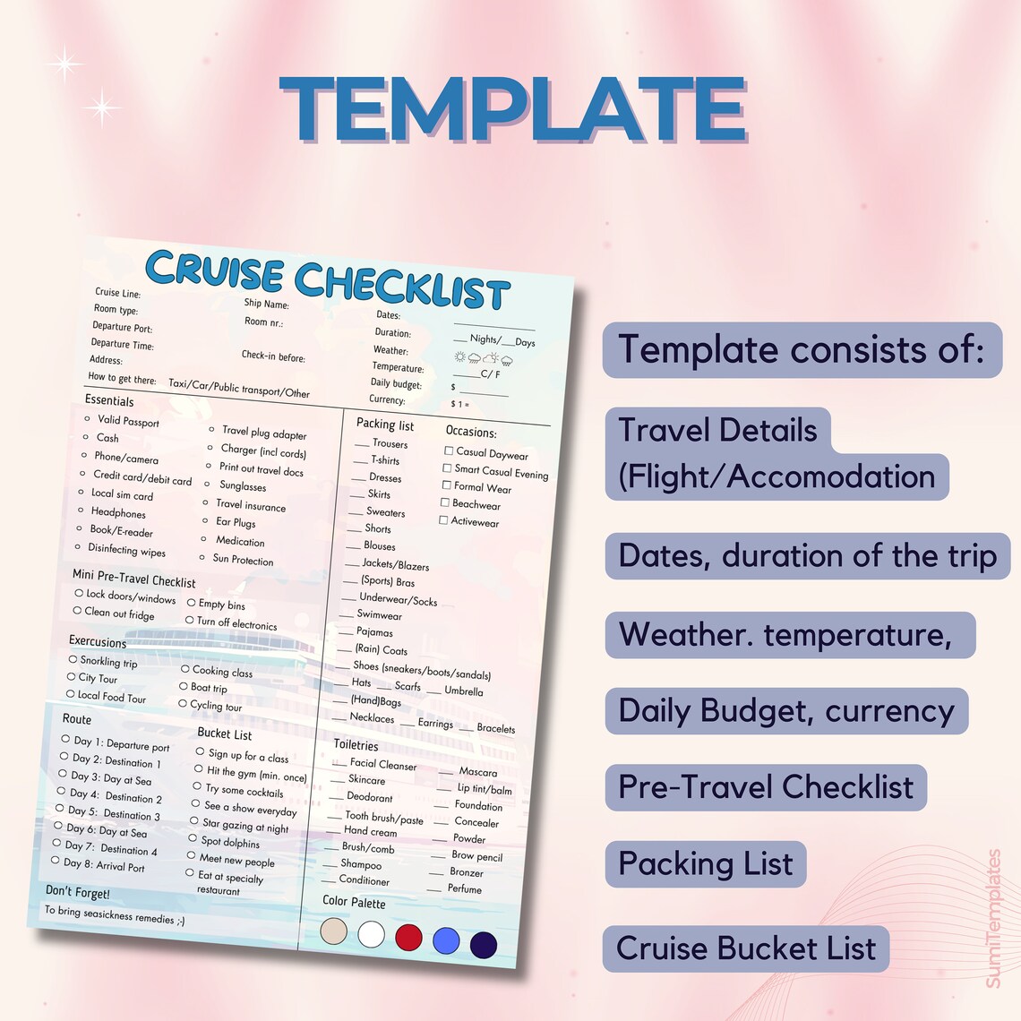 Cruise Checklist Canva Template - Minimalist Travel Planner and Bucket ...