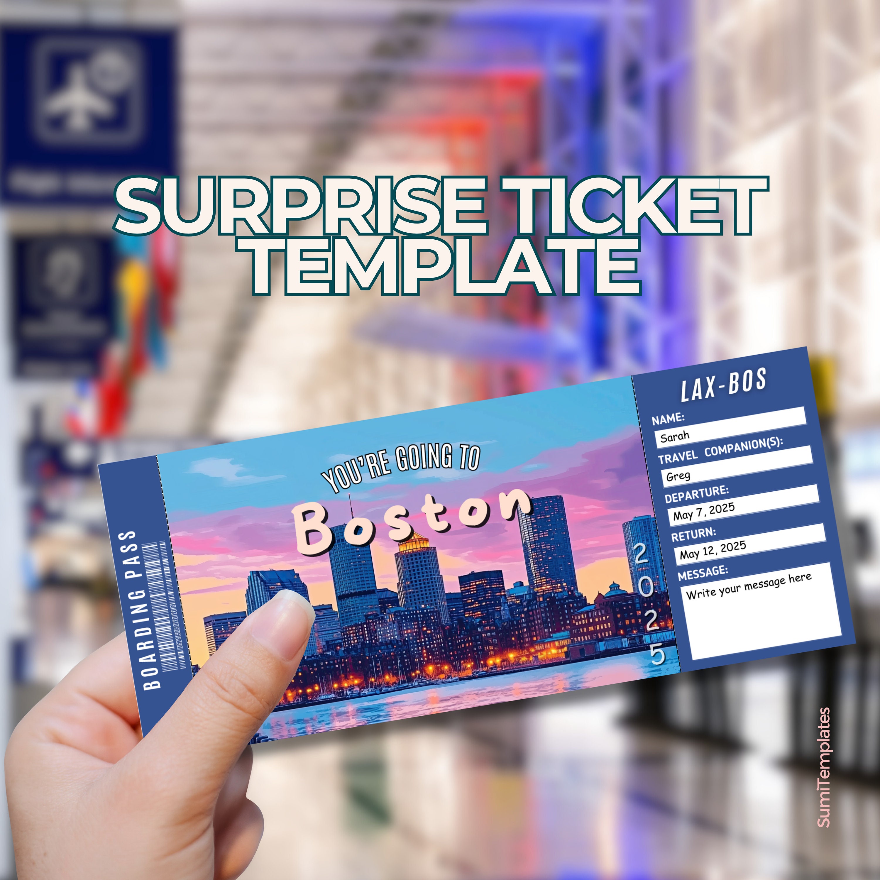 Editable Boston Surprise Ticket, Boarding Pass, Custom Ticket Template ...