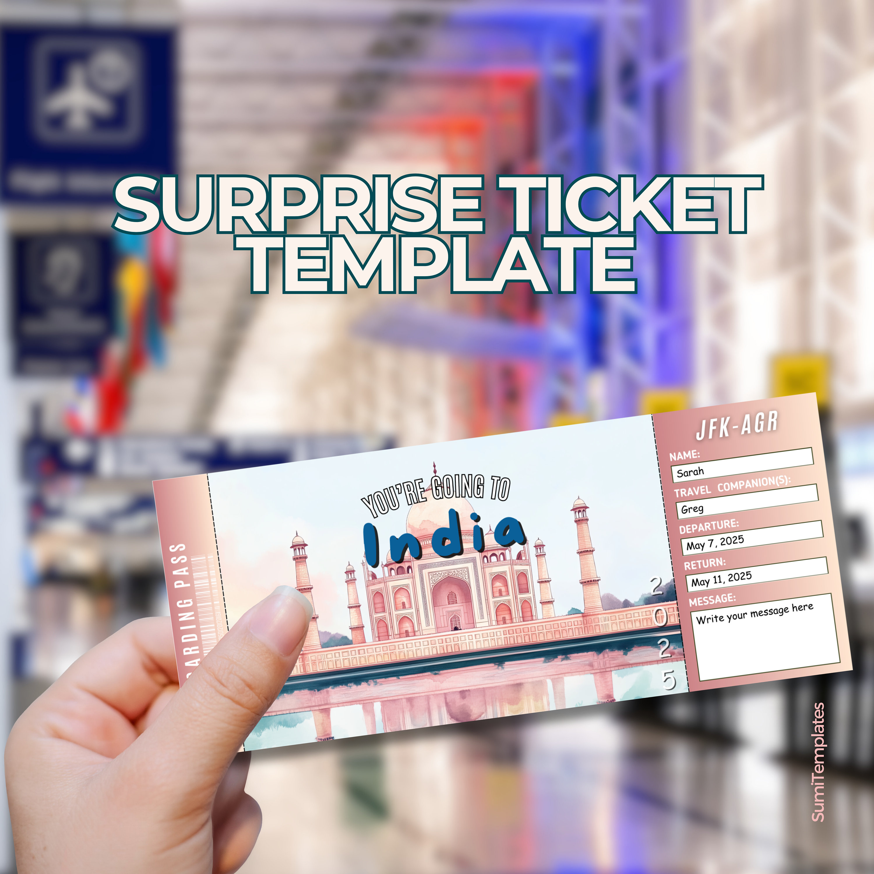 India Surprise Ticket, Editable Boarding Pass, Custom Ticket Template ...