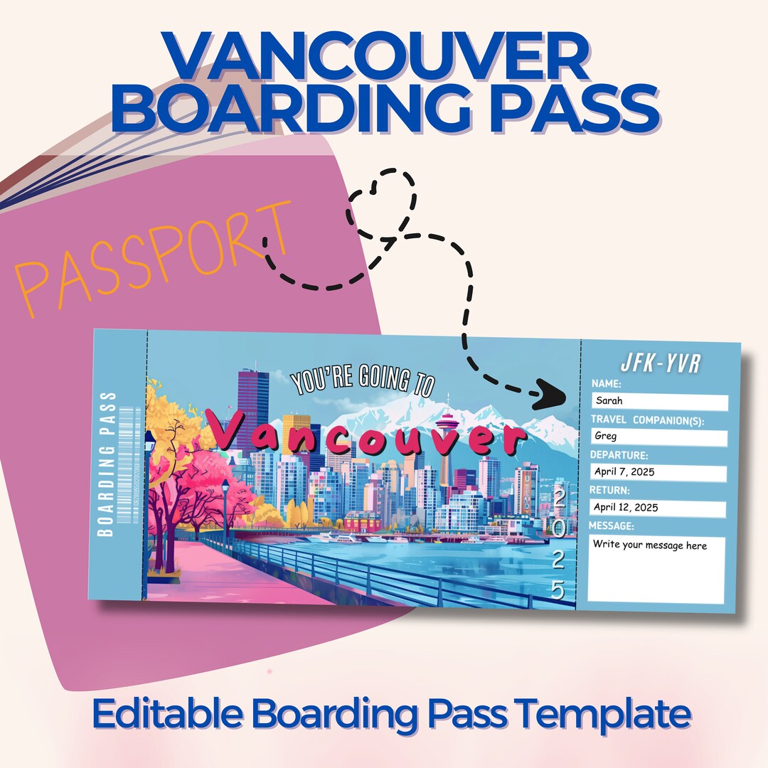 Editable Vancouver Surprise Ticket, Boarding Pass, Custom Ticket ...