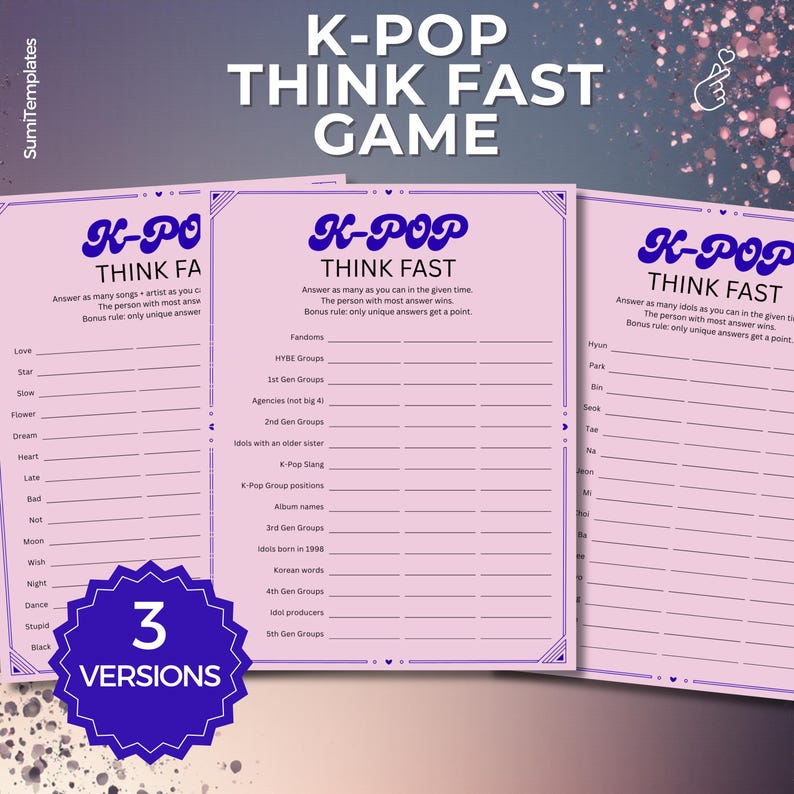 K-pop Think Fast Game, K-pop Challenges, Printable K-pop Game, Instant ...