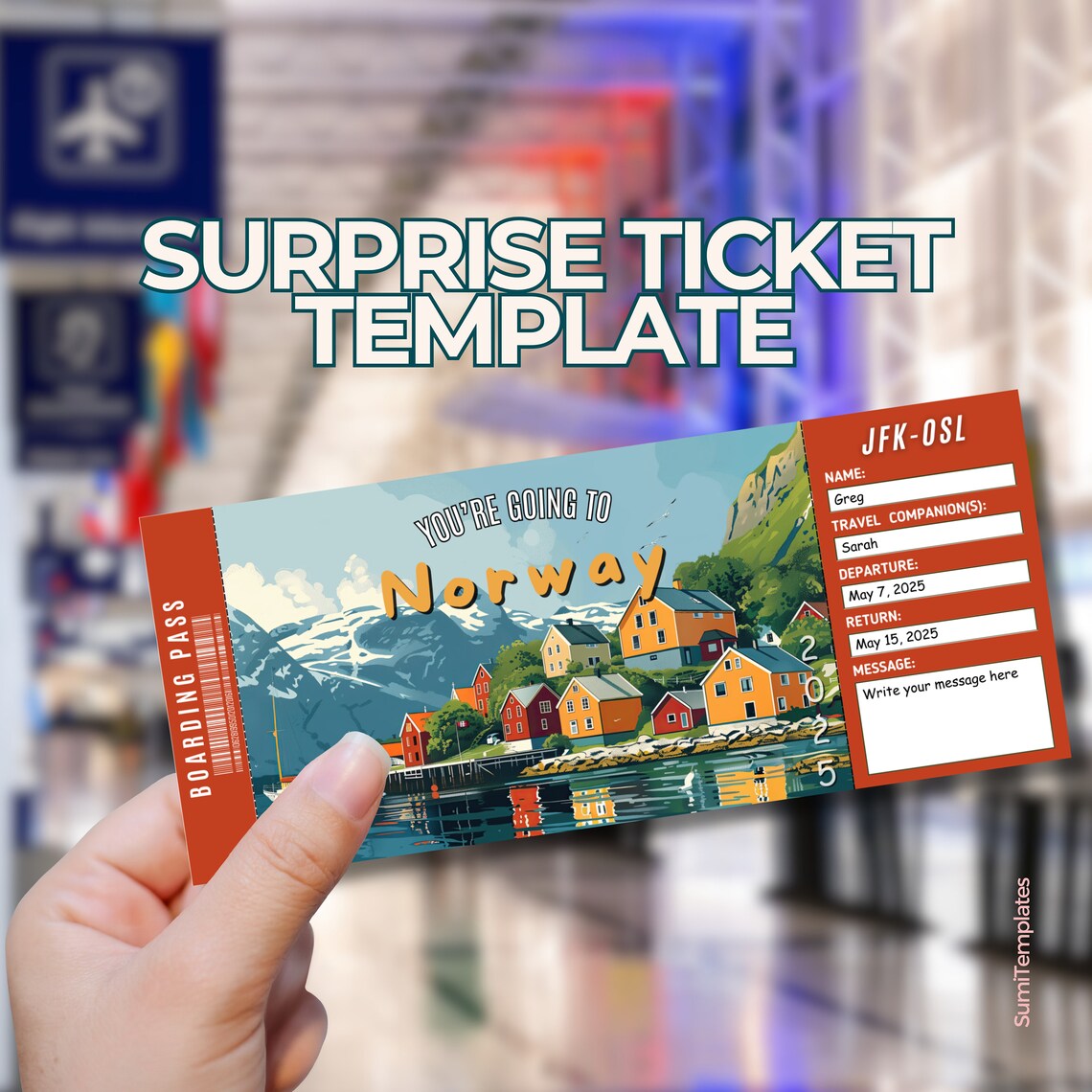 Norway Surprise Ticket, Editable Boarding Pass, Custom Ticket Template ...
