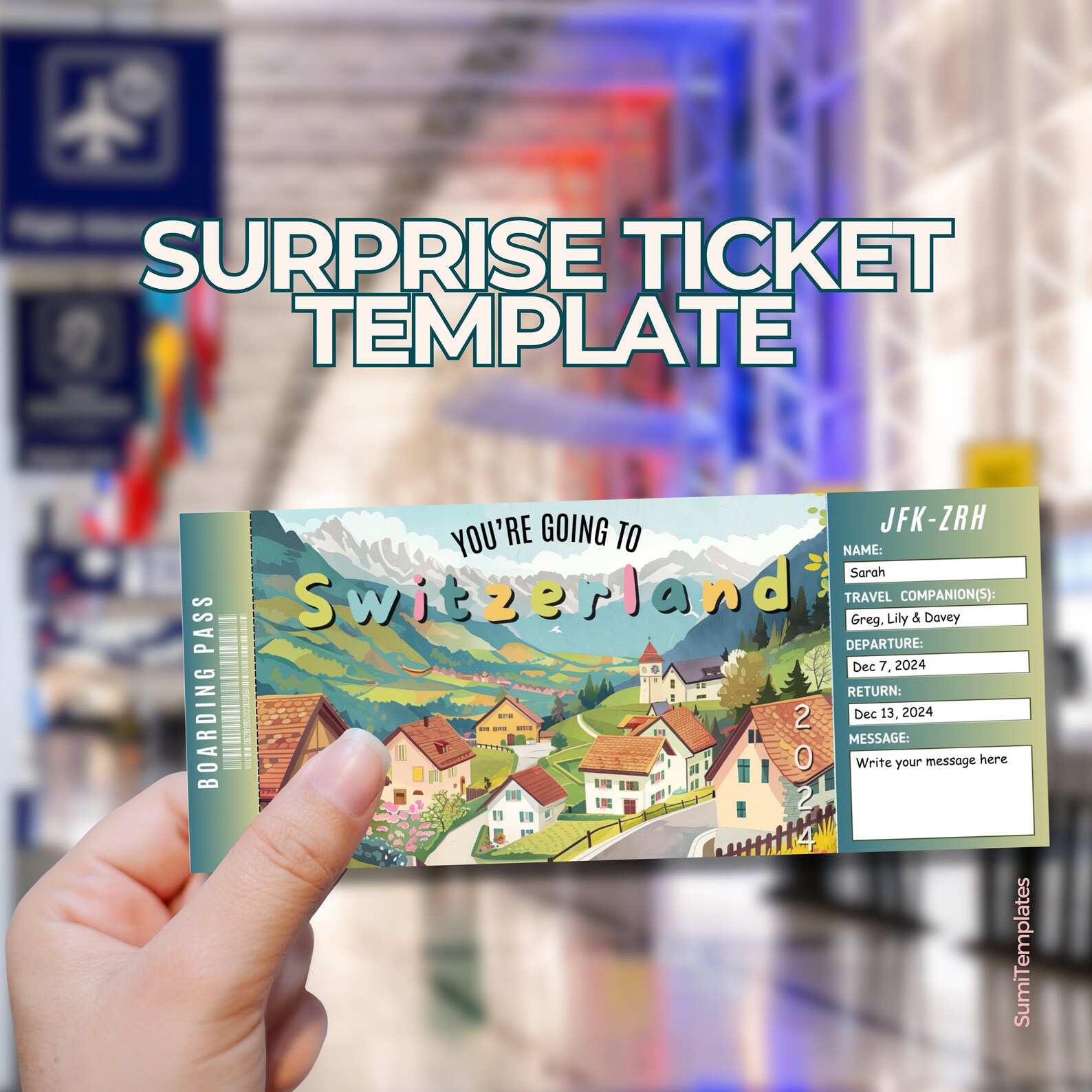 Switzerland Boarding Pass, Custom Flight Ticket, Editable Canva ...