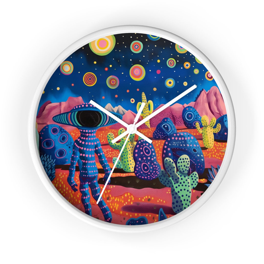 Wall Clock of an Alien in the Desert, Home Decor Art, Psychedelic ...