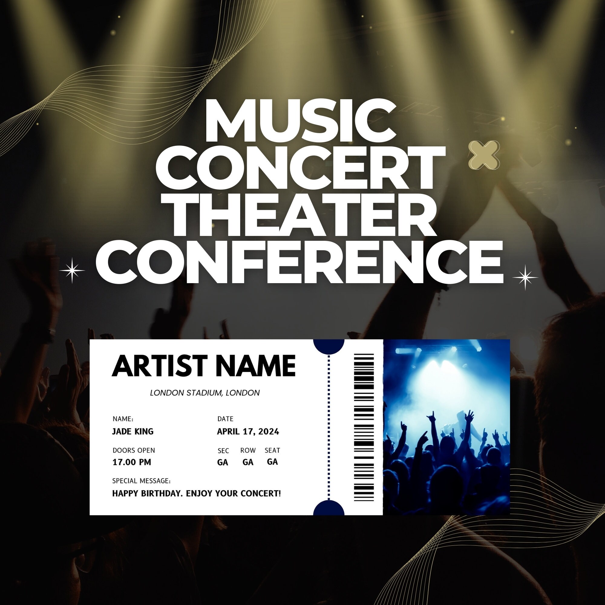 Ticket Template, Radiohead Concert Ticket, Ticket, Custom Concert ...