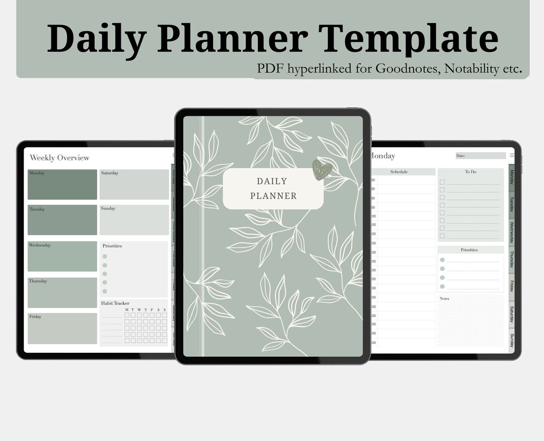 Daily Digital Planner Template | Undated Planner | Weekly Planner ...