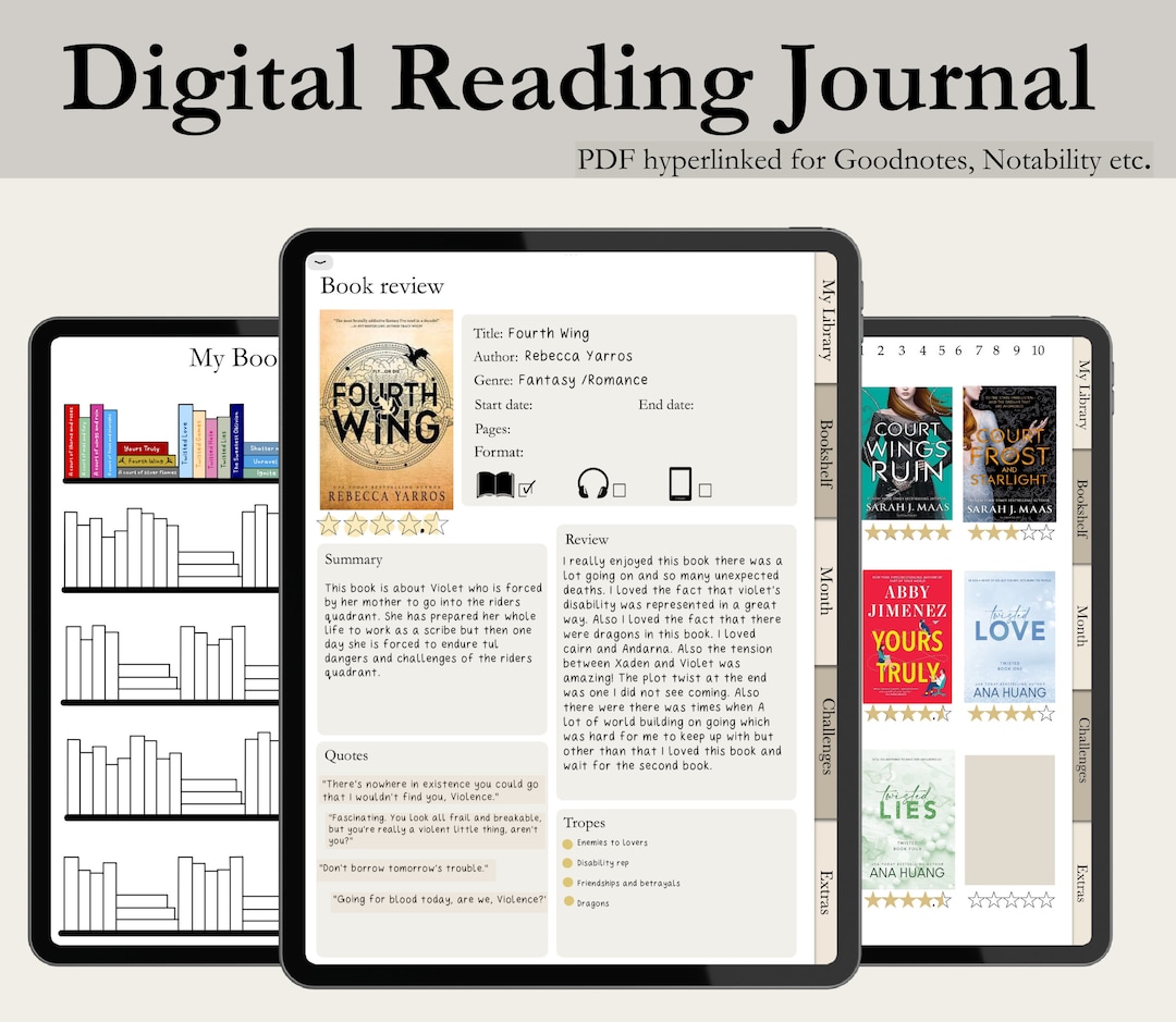 Digital Reading Journal, Reading Log, Book Tracker, Reading List ...