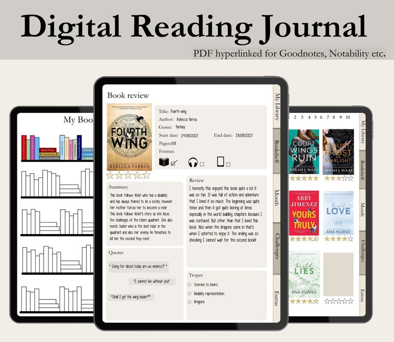 Digital Reading Journal, Reading Log, Book Tracker, Reading List ...
