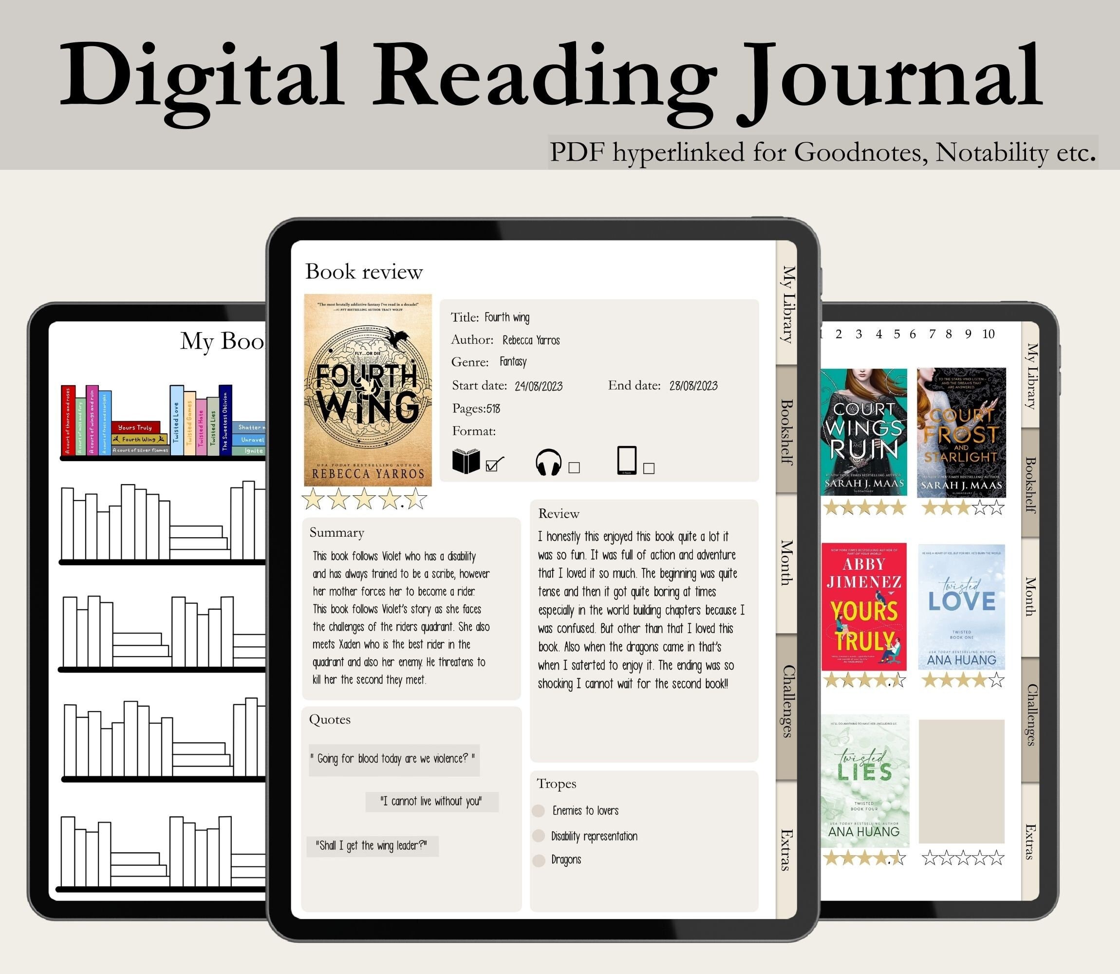 Digital Reading Journal, Reading Log, Book Tracker, Reading List ...