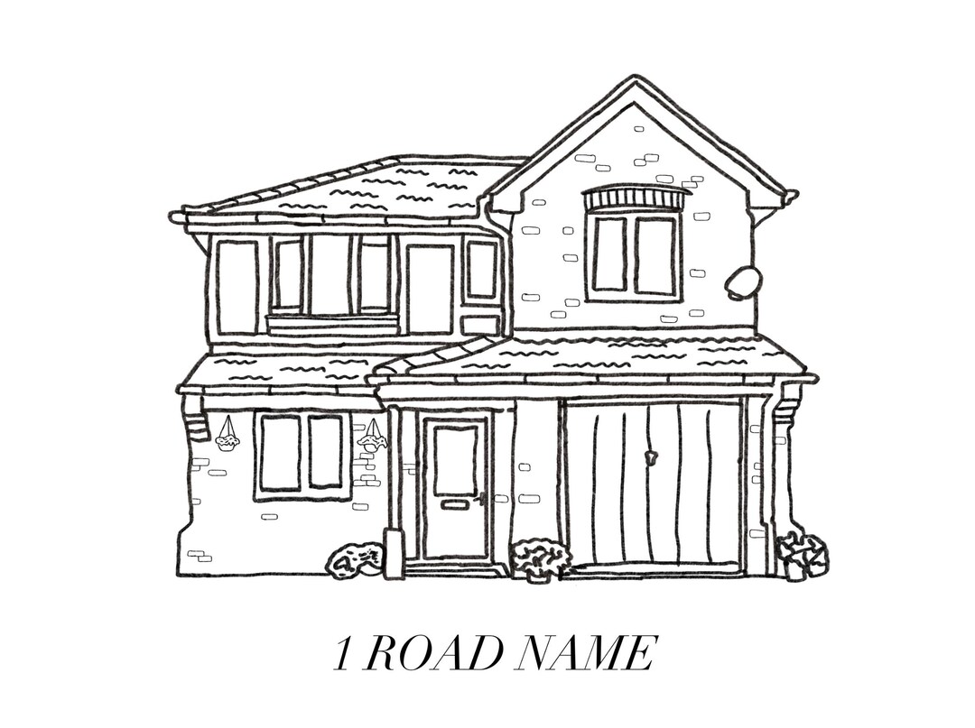 Custom House Digital Drawing Outline, Digital Download Custom Art ...