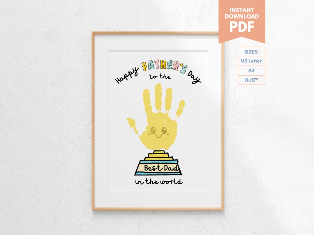 Father's Day Handprint Craft Printable, Best Dad Trophy Handprint, Gift ...