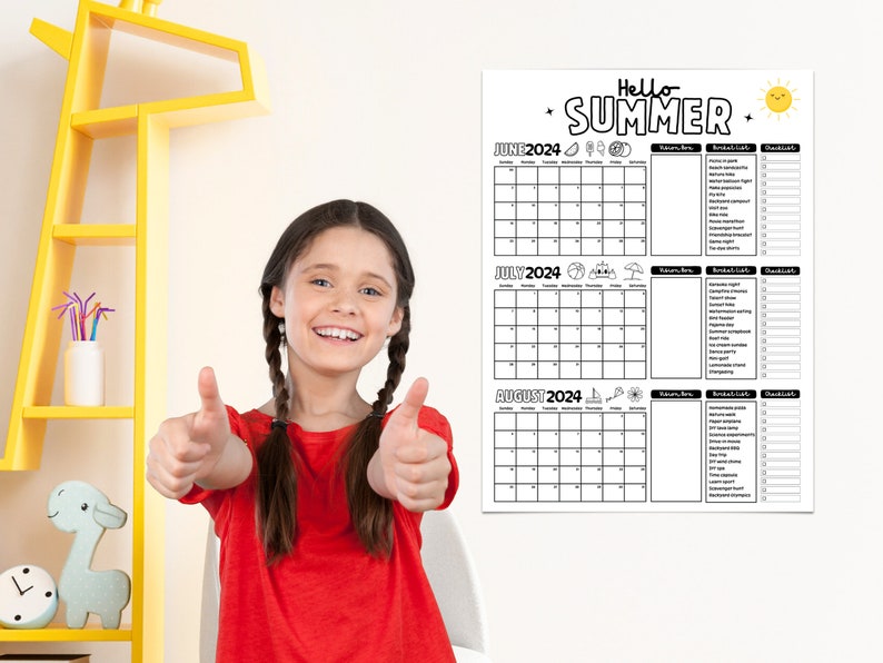 Summer Calendar Poster 2024, Large Wall Calendar With Vision-box Bucket ...