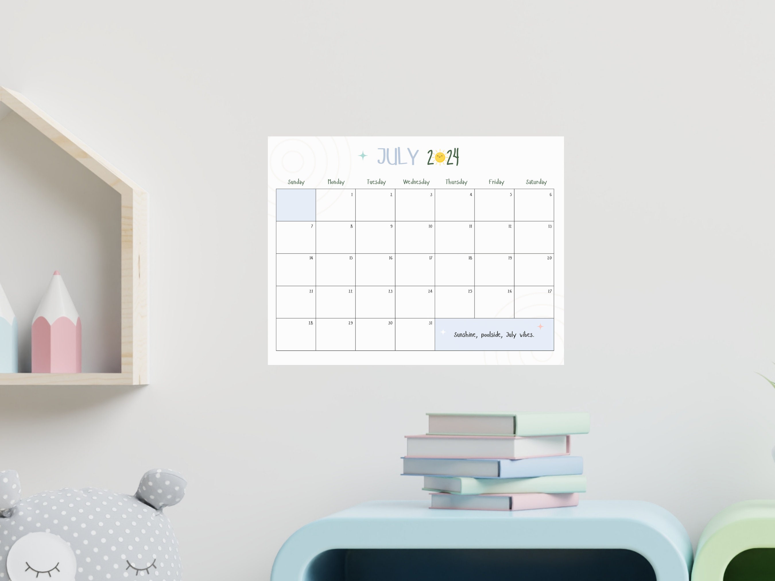 Editable July Calendar 2024, Printable Summer Calendar for Kids, Summer ...