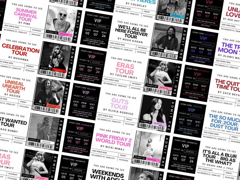 Editable Concert Ticket Canva Template, Custom Concert Ticket, Concert ...