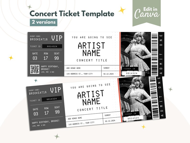 Editable Concert Ticket Canva Template, DIY Event Ticket, Surprise Printable Concert Tickets ...