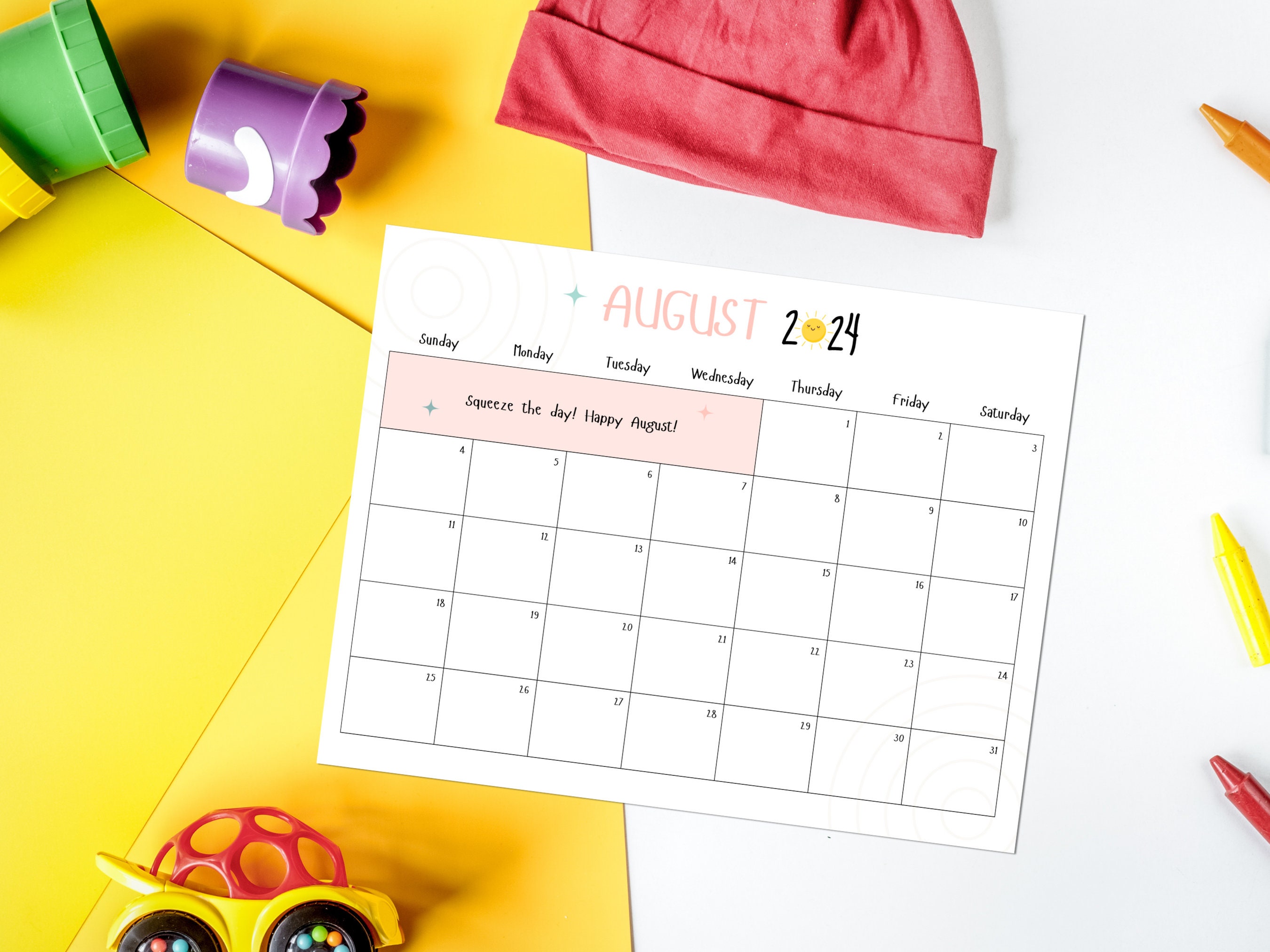 Editable August Calendar 2024, Printable Summer Calendar for Kids ...