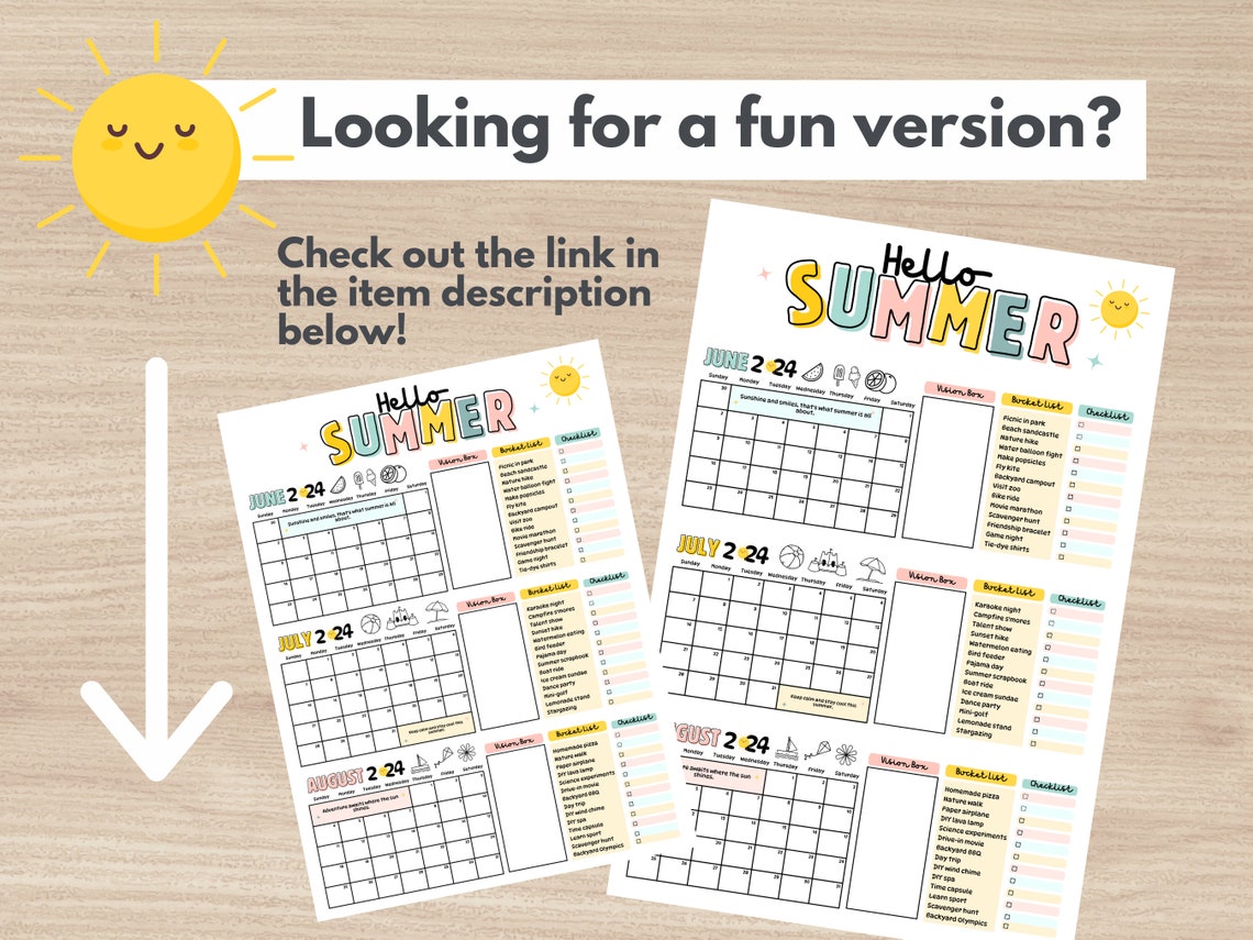 Summer Calendar Poster 2024, Large Wall Calendar With Vision-box Bucket ...