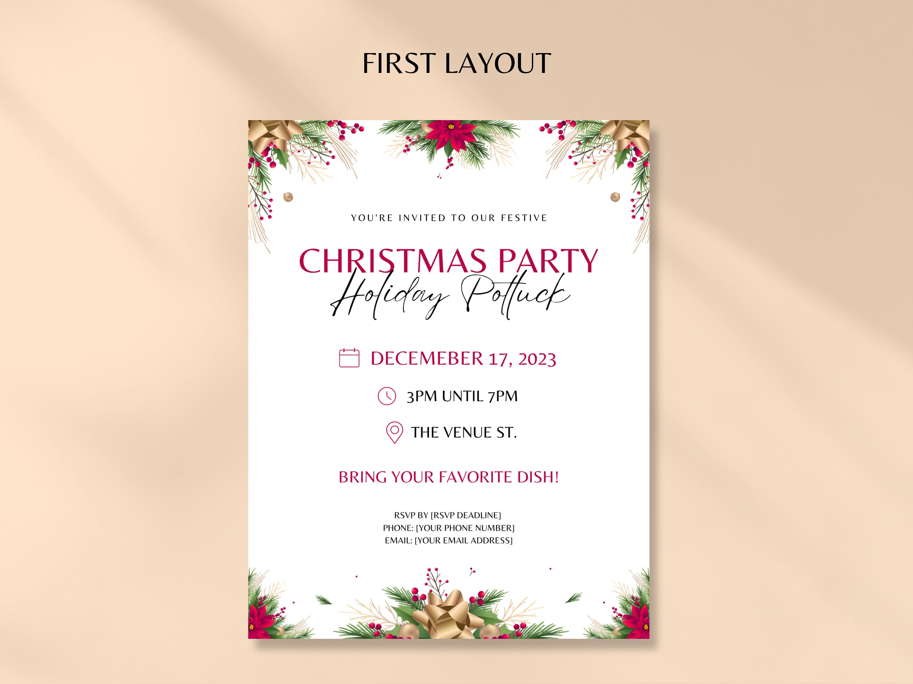 Potluck Invitation Template, Editable and Printable Potluck Invitation ...