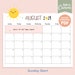 August Calendar 2024, Editable and Printable Summer Calendar for Kids ...
