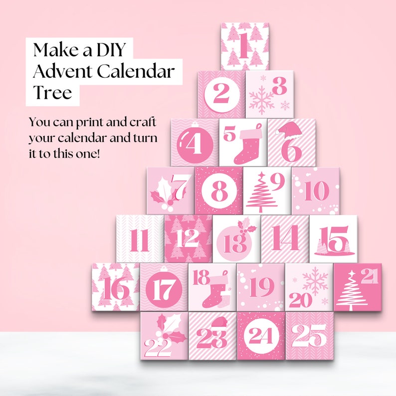 Pink Advent Calendar Printable Christmas Countdown Pink Christmas DIY ...