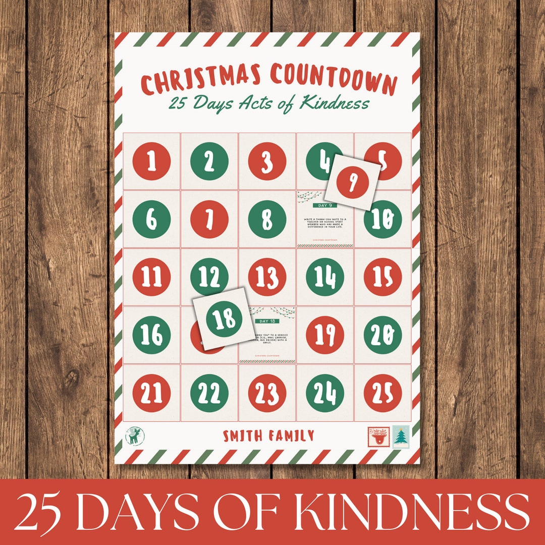 25 Days Treat People With Kindness Advent Calendar for Kids, Printable ...